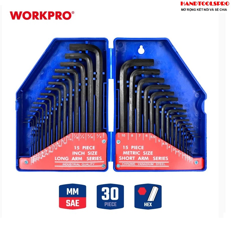 Bộ lục giác 30 chi tiết hệ inch và hệ mét WORKPRO WP222018